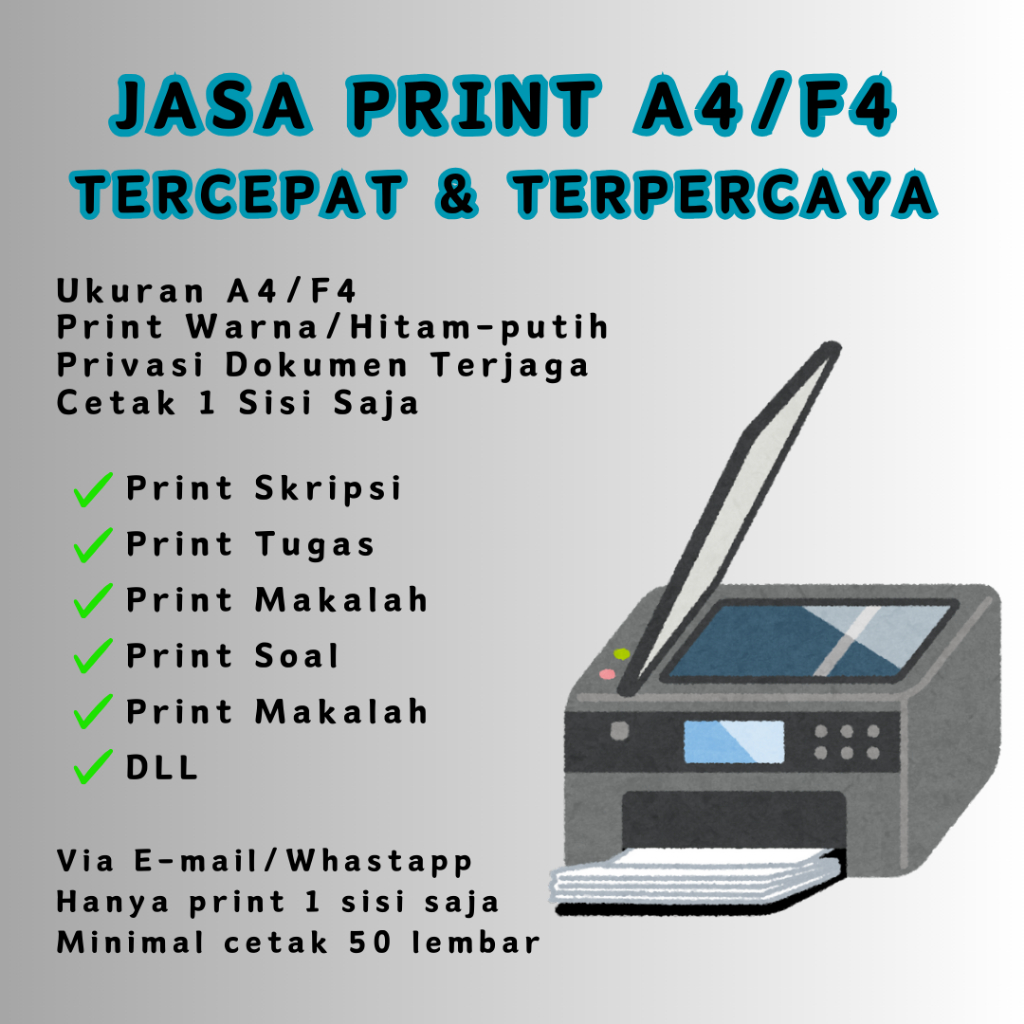 Jual Print Cetak A4 F4, Hitam/Putih atau Warna Harga Sama, Tugas ...
