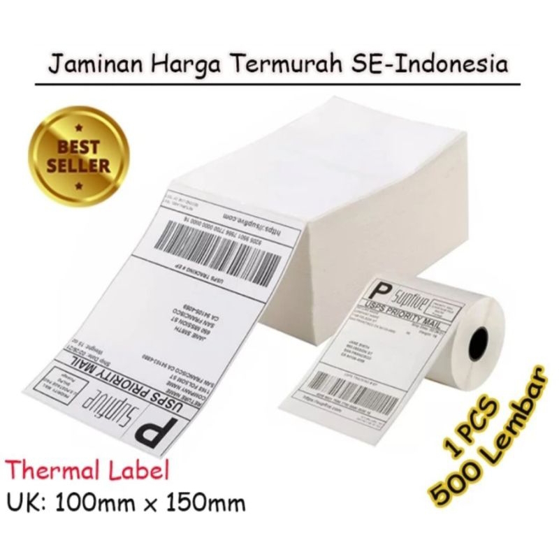 Jual Kertas Resi Label Thermal Barcode Roll A6 100x150MM isi 500 lembar Termal Murah | Shopee ...