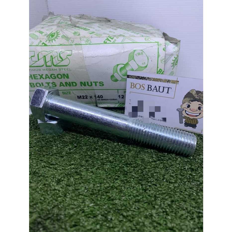 Jual Baut Mur Besi, Baut Mur Hexagon Besi M22X140 Putih P2.5 (Kunci 32 ...