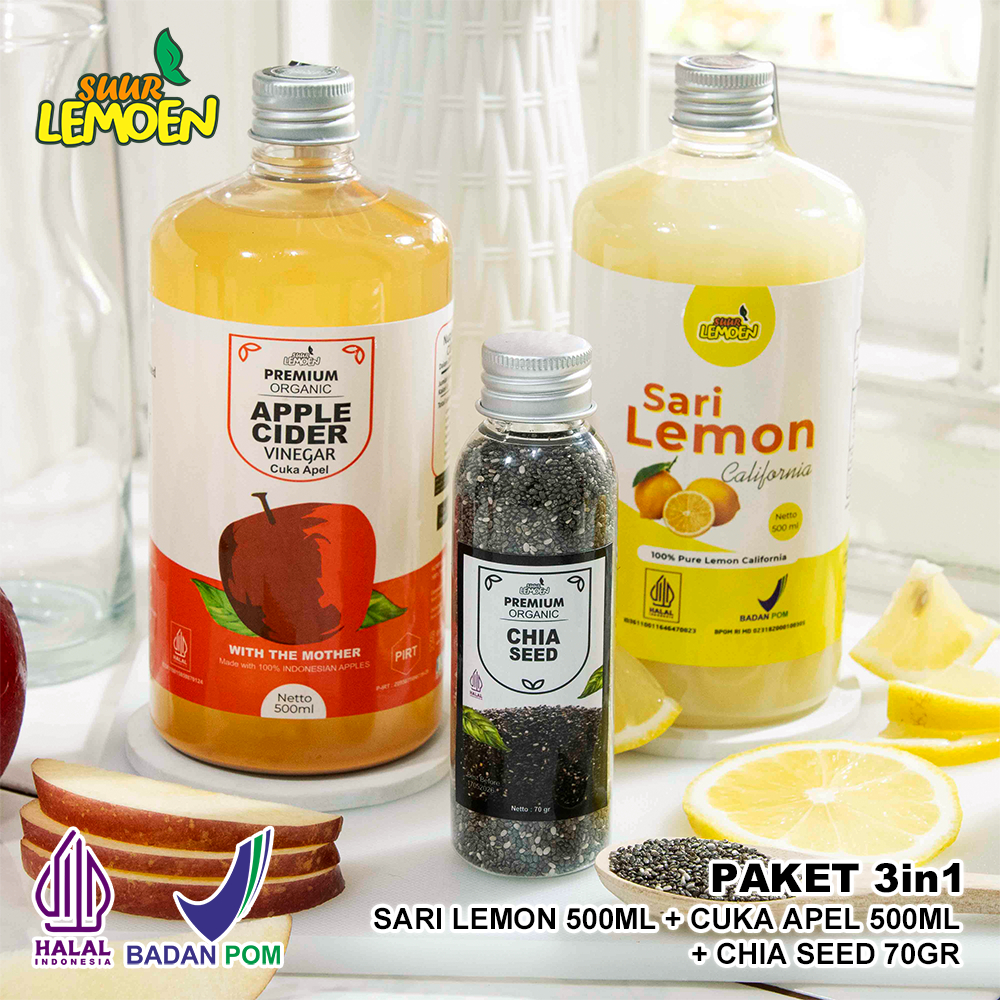 Jual Suur Lemoen Paket - Cuka Apel 500ML, Sari Lemon 500ML, dan Chia ...