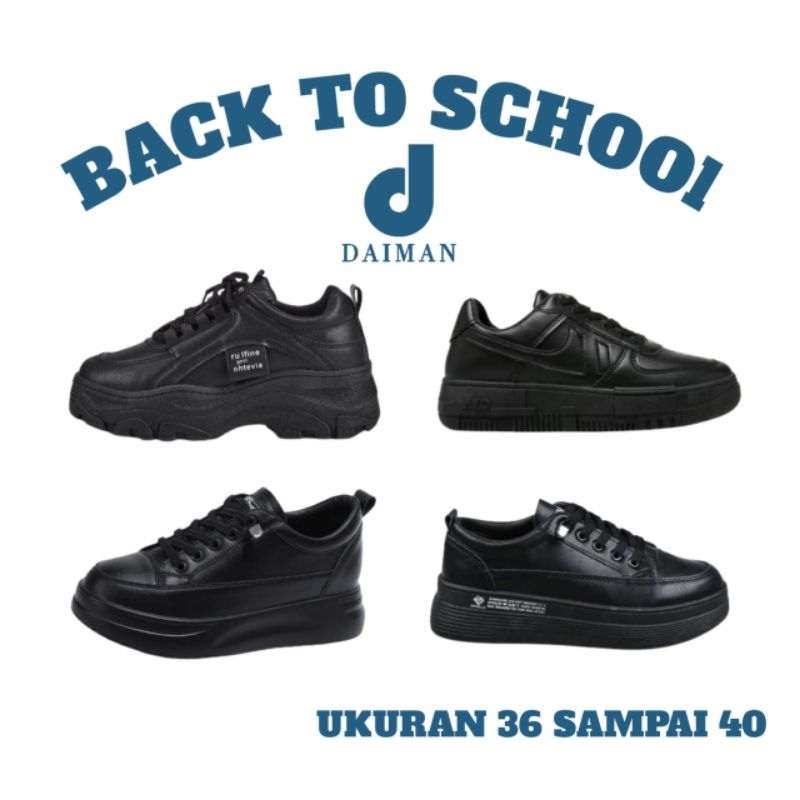 Jual sepatu Sneakers Sekolah Warna full hitam sepatu Kekinian gaya ...