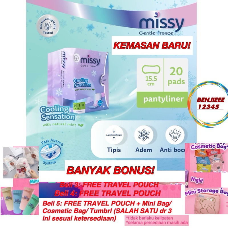 Jual Missy Gentle Freeze PANTYLINER isi 20 pads / pembalut pantyliner ...