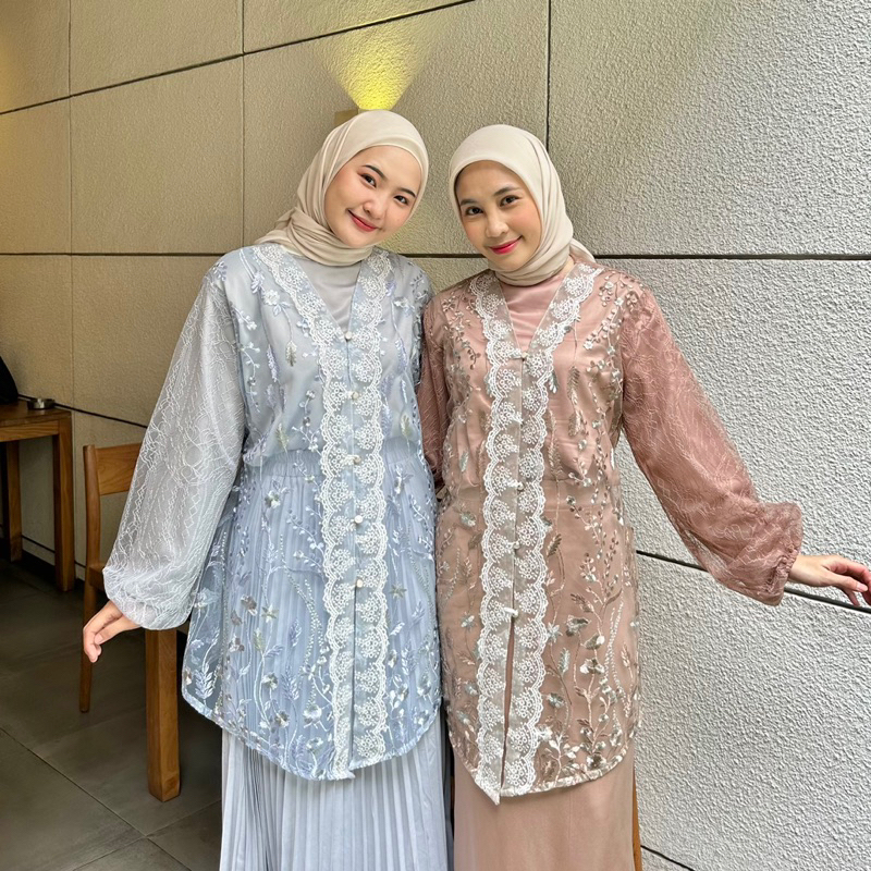 Jual MIZEL OUTER BAHAN TULLE GARDEN MIX CHANTILY OUTER BRUKAT WANITA CARDIGAN TUNIK BAJU HARI ...