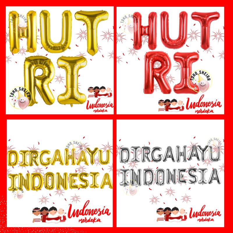 Jual Balon Huruf Set HUT RI 80 Dirgahayu Indonesia Merah Gold Silver ...