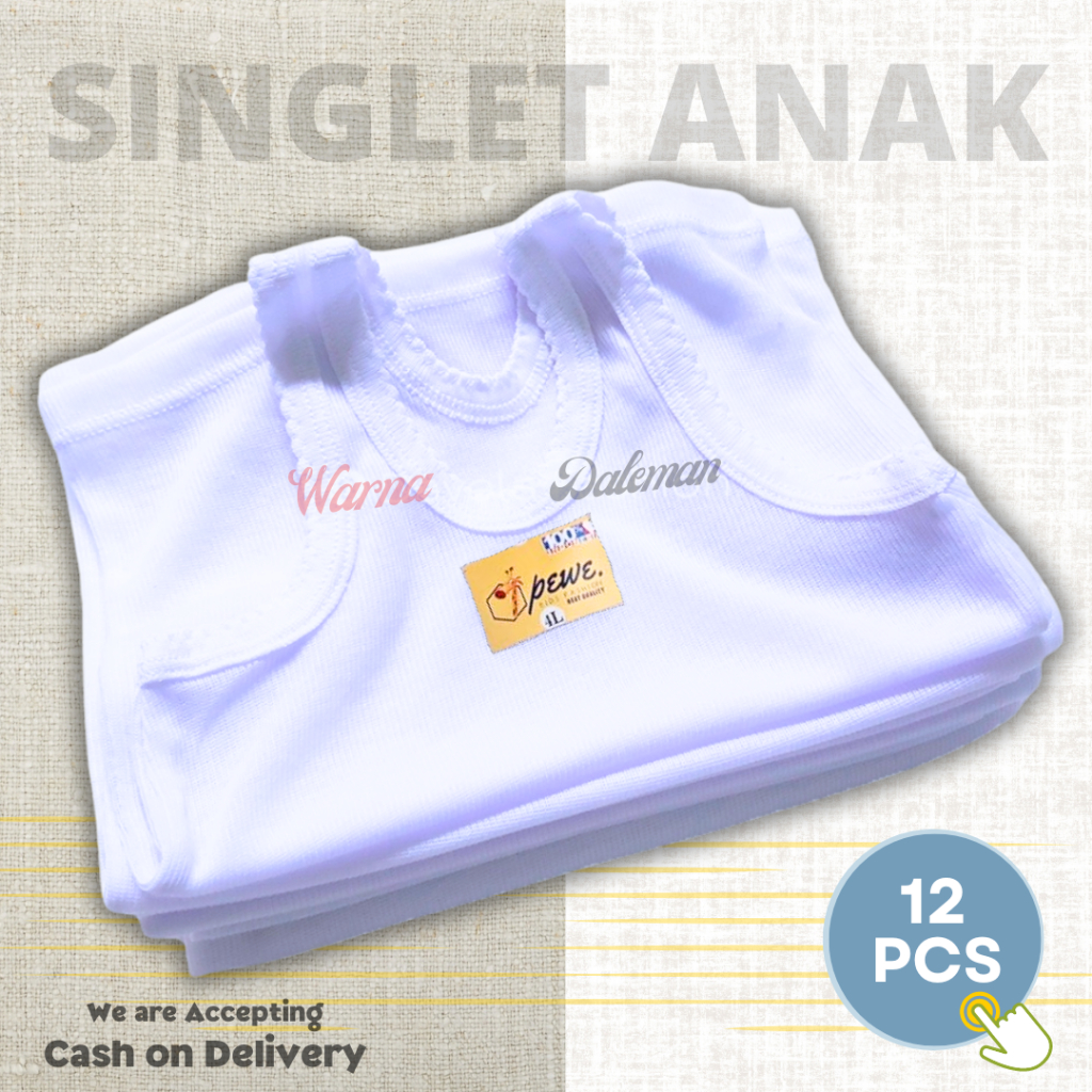 Jual 12 Pcs Kaos Dalam Anak Perempuan Lusinan / Baju Singlet Anak Laki Laki Warna Putih Polos ...