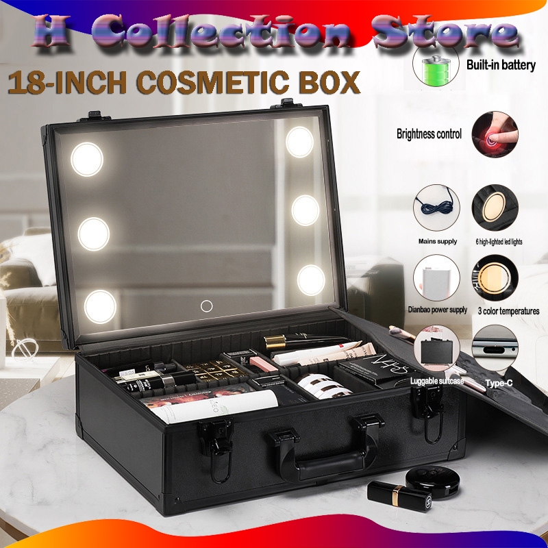 Jual 18-inch Beauty Makeup Case Full Mirror Built in Led/Tas Makeup ...