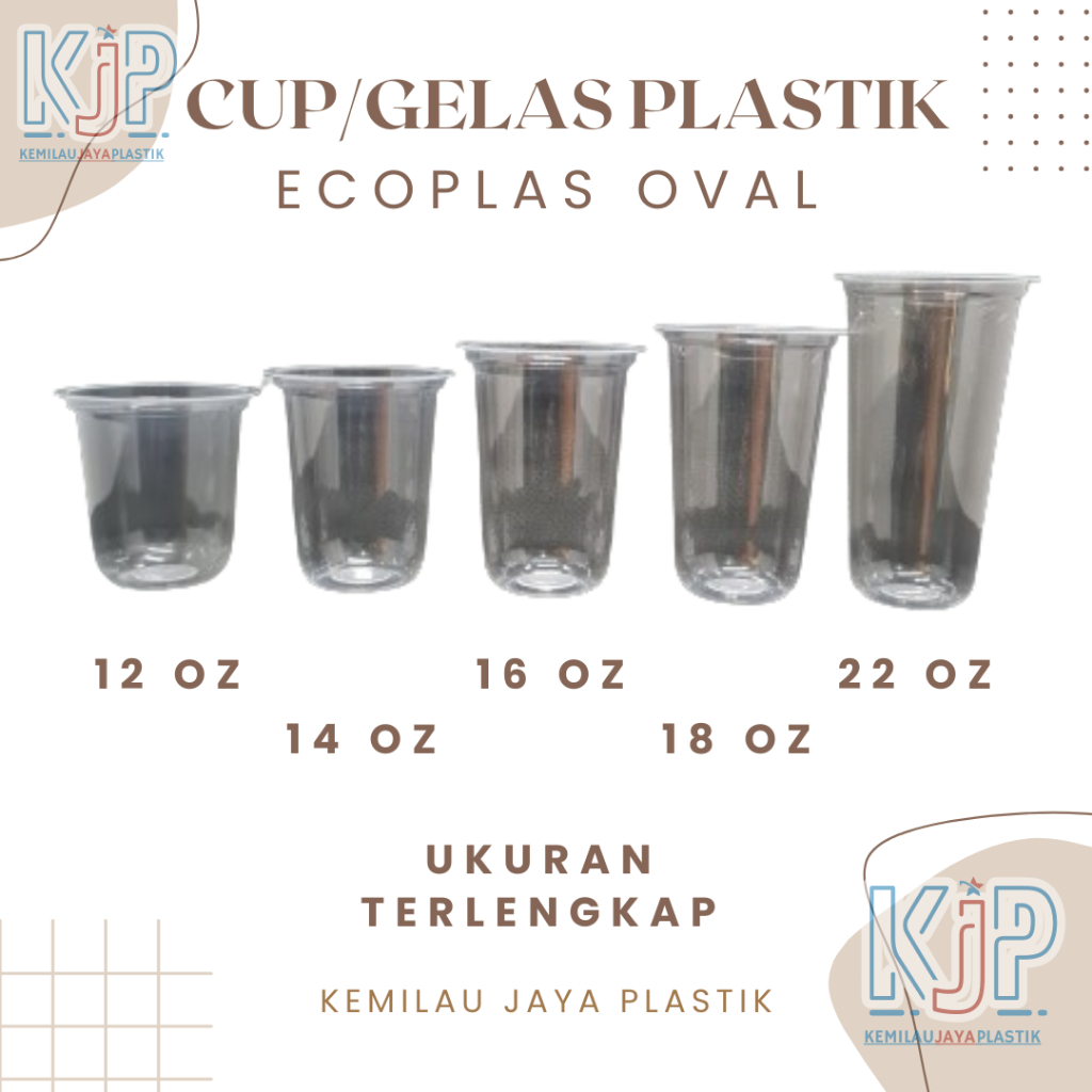 Jual Cup/Gelas Plastik OVAL Puspan/Ecoplas Ukuran 12 Oz, 14 Oz, 16 Oz ...