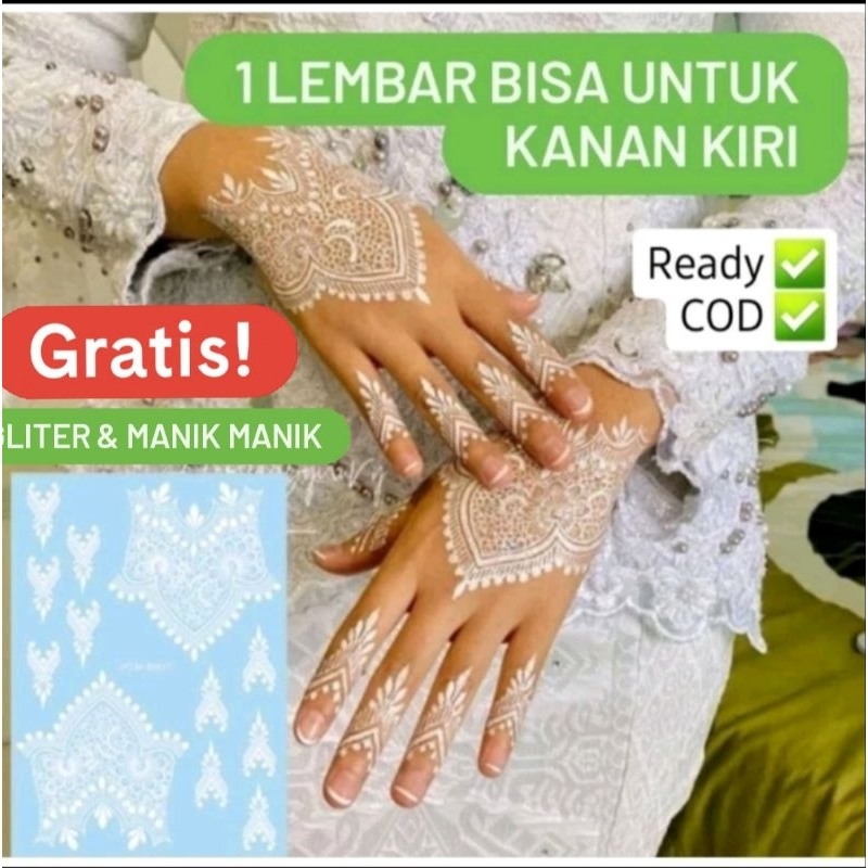 Jual HENNA INSTAN (Gratis Gliter & Manik manik) HENNA TEMPEL, HENNA STIKER PUTIH 1 Lembar bisa ...