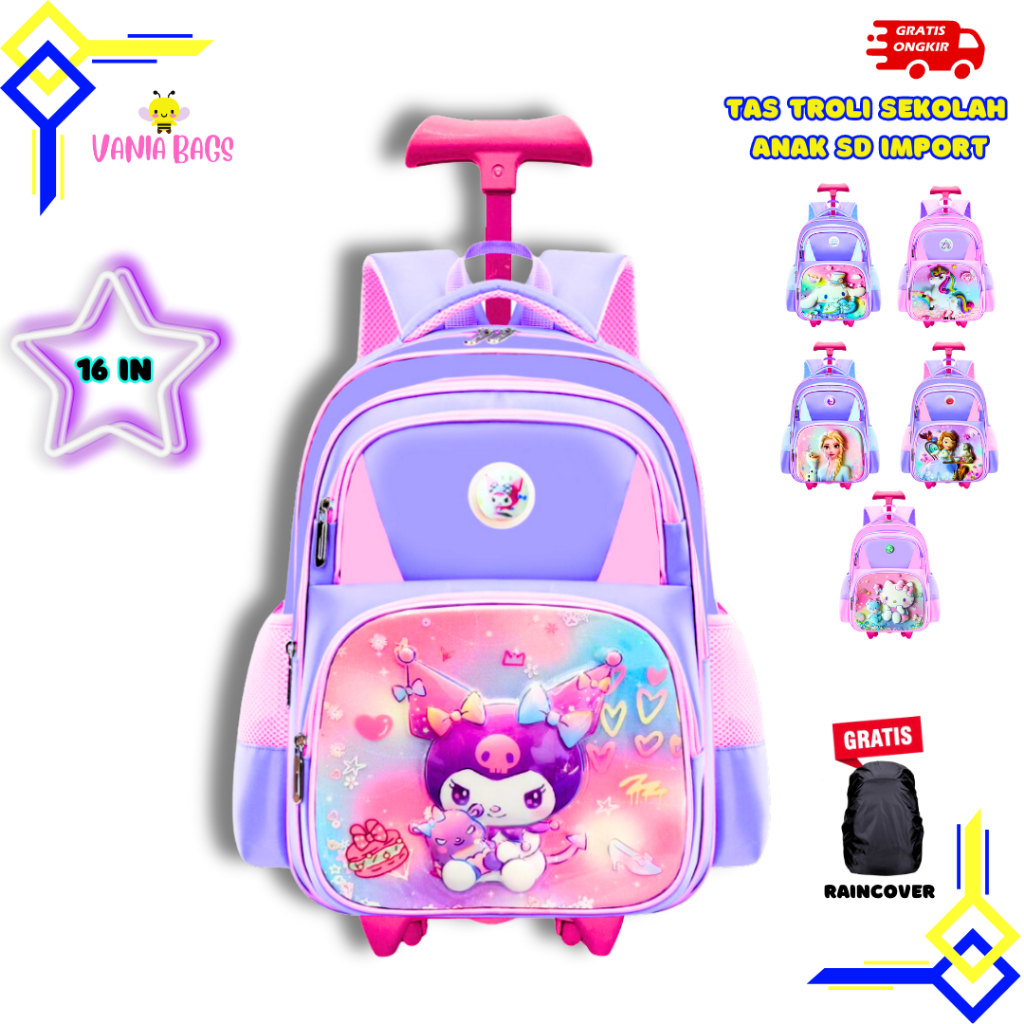 Jual tas koper anak perempuan sd gambar kuromi timbul lampu led import | Shopee Indonesia