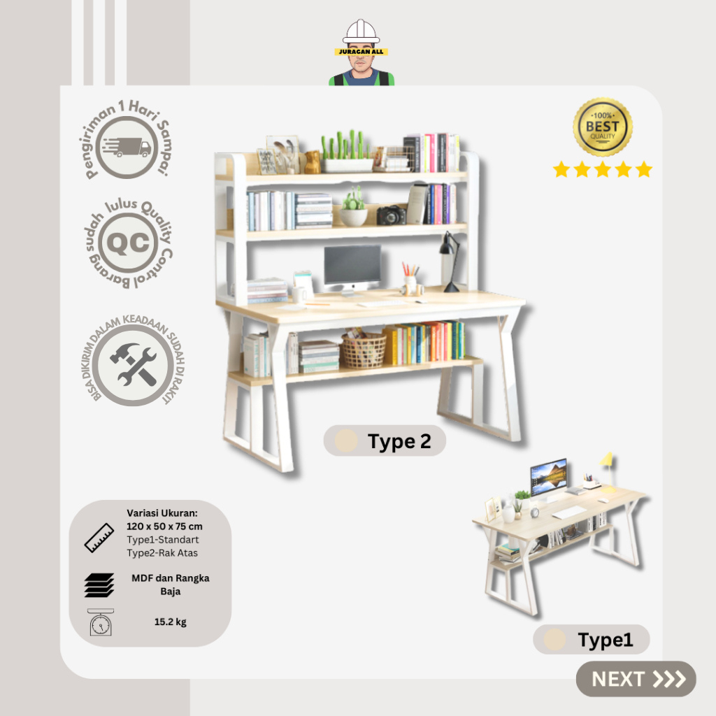 Jual MEJA KERJA/MEJA BELAJAR KOMPUTER/MEJA KANTOR/MEJA DENGAN RAK ...