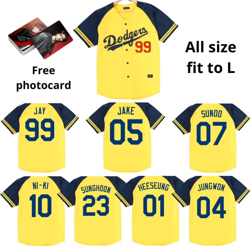 Jual Baju jersey baseball kuning enhy number dodger kpop korea sunoo ...