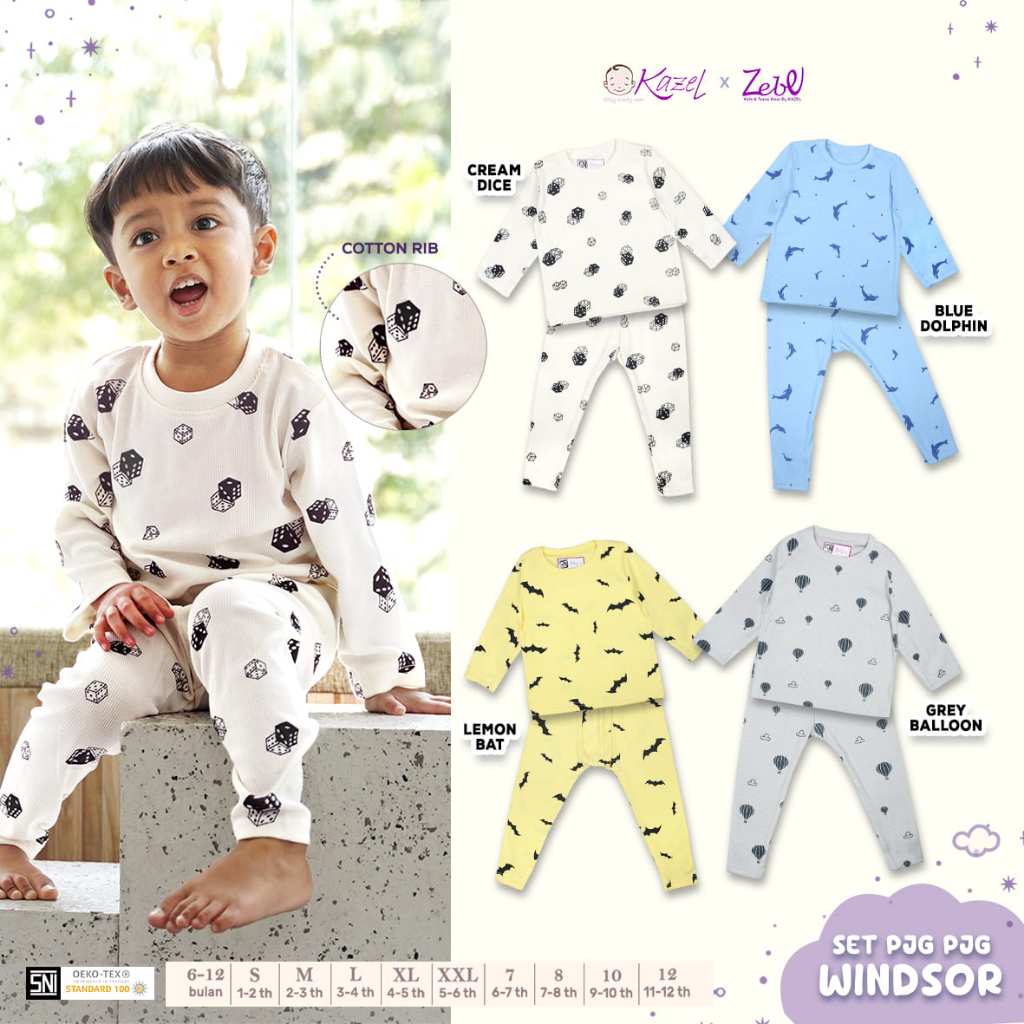 Jual KAZEL Zebe Setelan Panjang Windsor Unisex Edition (1 Stel) 6Bulan-11Tahun | Shopee Indonesia