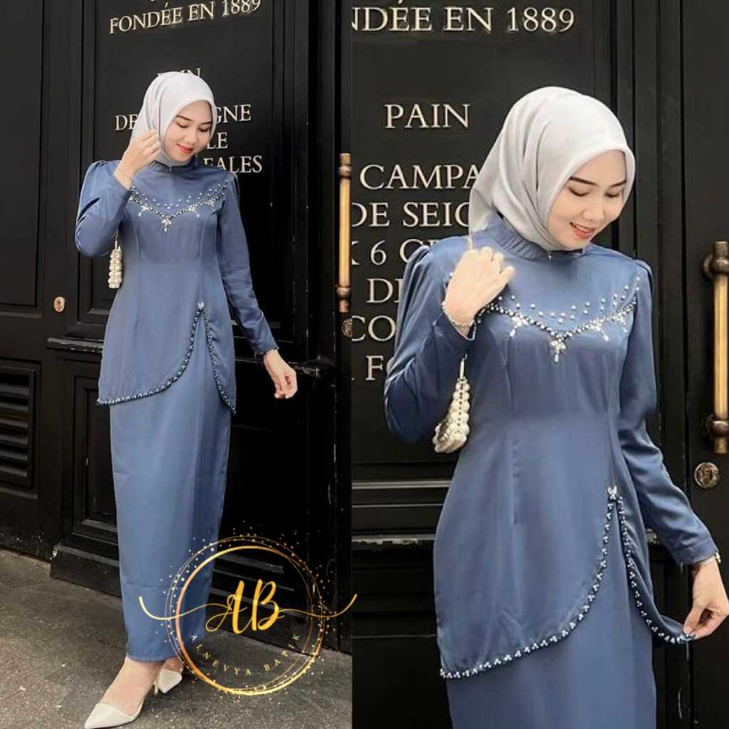Jual Alnevyabatik Oneset Felicia Baju Kurung Melayu Dress Pesta Setelan Baju Wanita Full Peyet ...