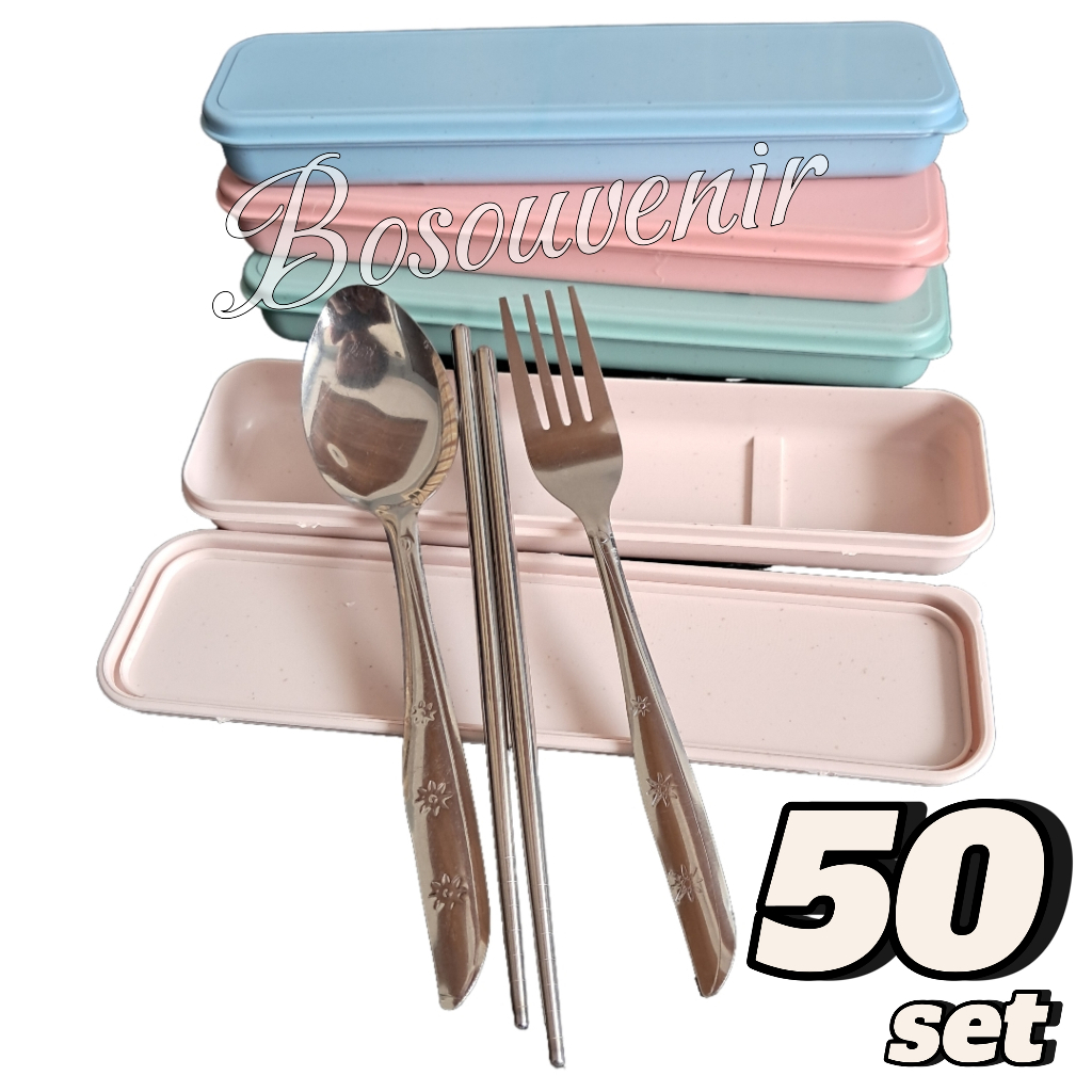 Jual 50 set alat makan 3in1 (Sendok Garpu Sumpit) Stainless Bintang Box ...