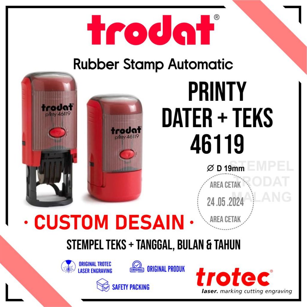 Jual Stempel Trodat 46119 bulat ( 19mm) Stempel text + tanggal bulan ...