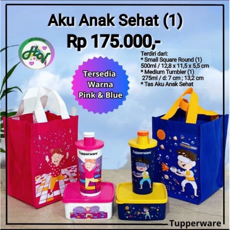 Jual Tempat Makan Anak Sehat Set Biru-Pink Tupperware | Shopee Indonesia