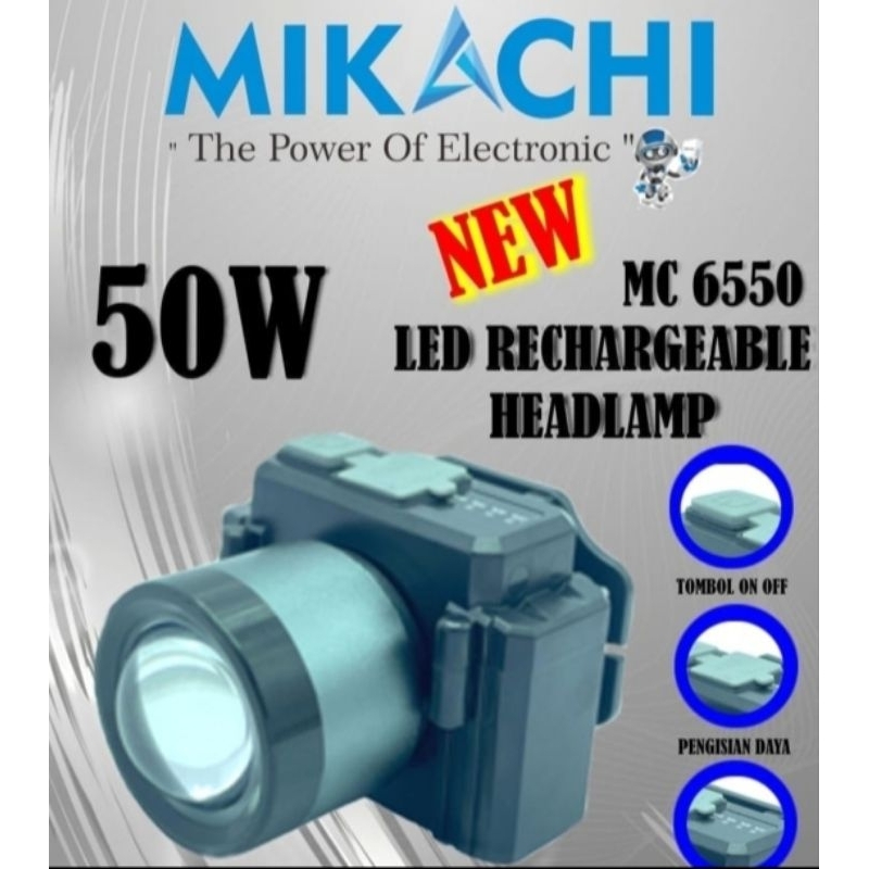 Jual Mikachi Senter Kepala Zoom Super Terang 50 Watt- Senter Zoom Led ...