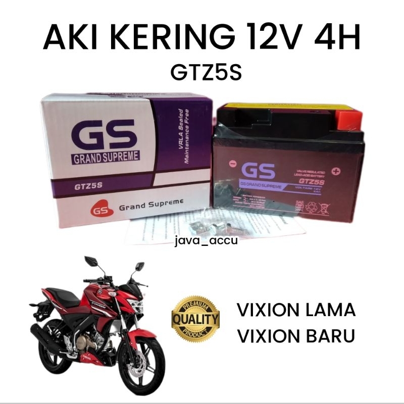 Jual AKI MOTOR VIXION LAMA, VIXION BARU, AKI KERING GS GTZ5S GRAND SUPREME 12V 4AH | Shopee ...