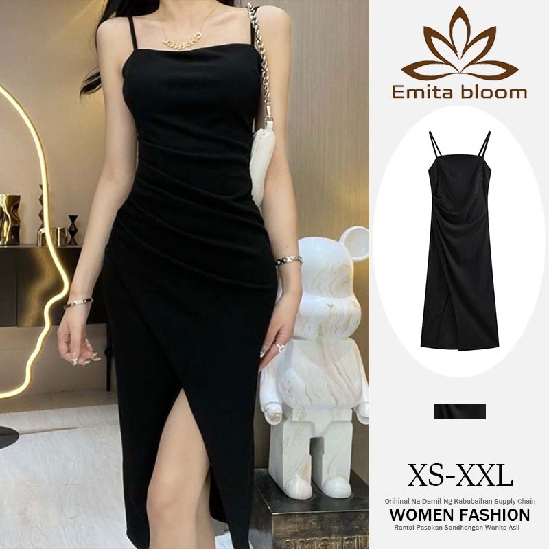 Jual EMITA BLOOM midi dress hitam wanita party dress baju dress ...