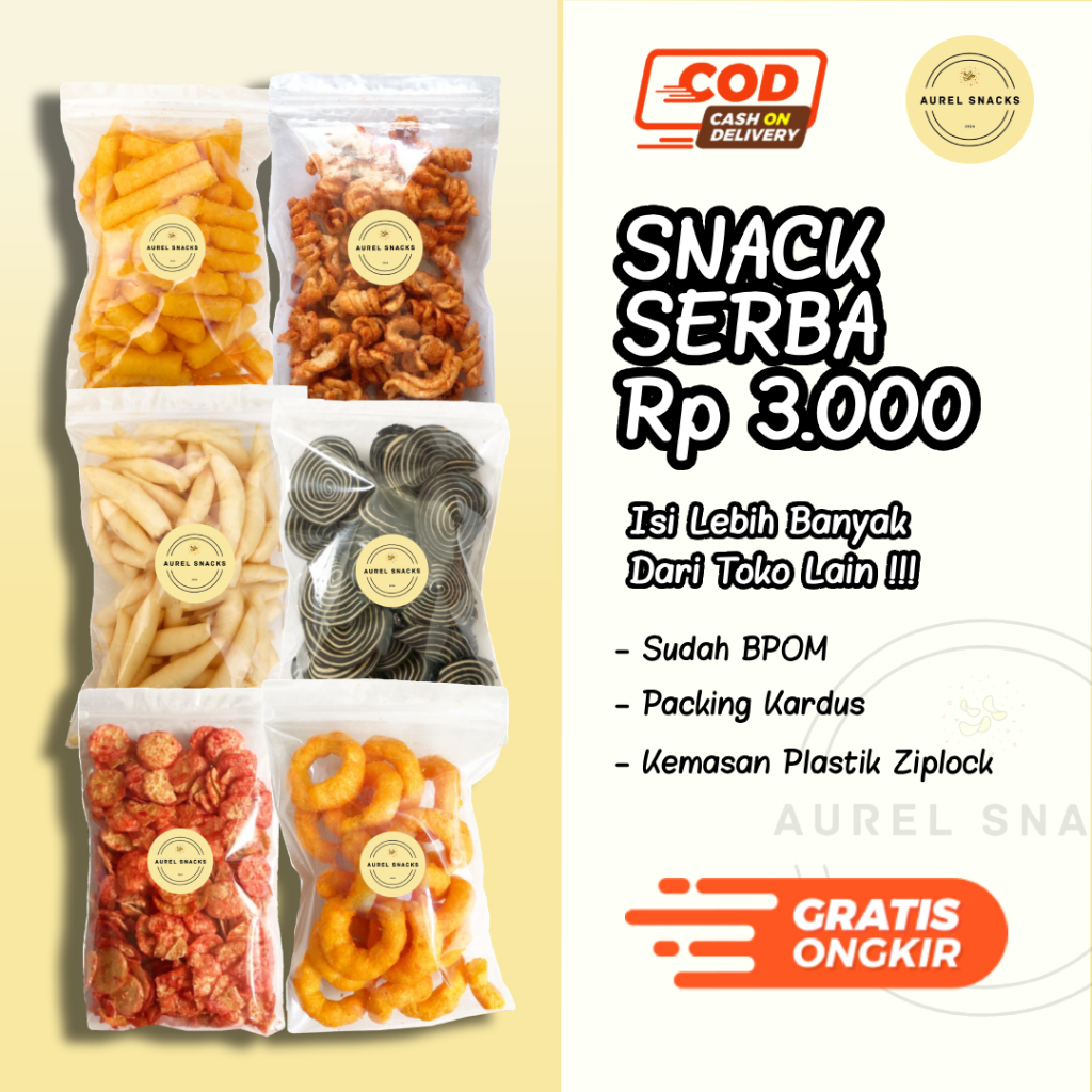 Jual [ AUREL SNACKS ] Snack Serba 3.000 / Cemilan Makanan Ringan 3 ribu ...