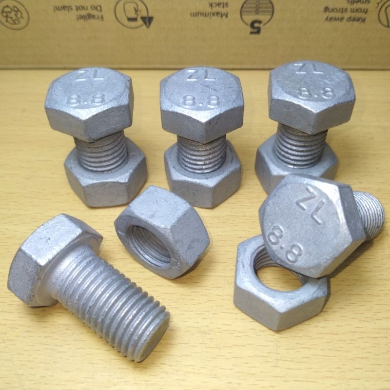 Jual baut mur hdg m16x30mm pitch 2,0 baja grade 8.8 galvanis hotdip | Shopee Indonesia
