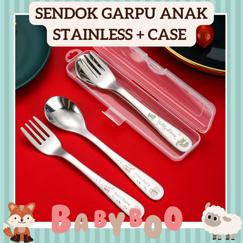 Jual Sendok Garpu Anak Stainless Set Tebal Case model Kotak Petak Bulat ...