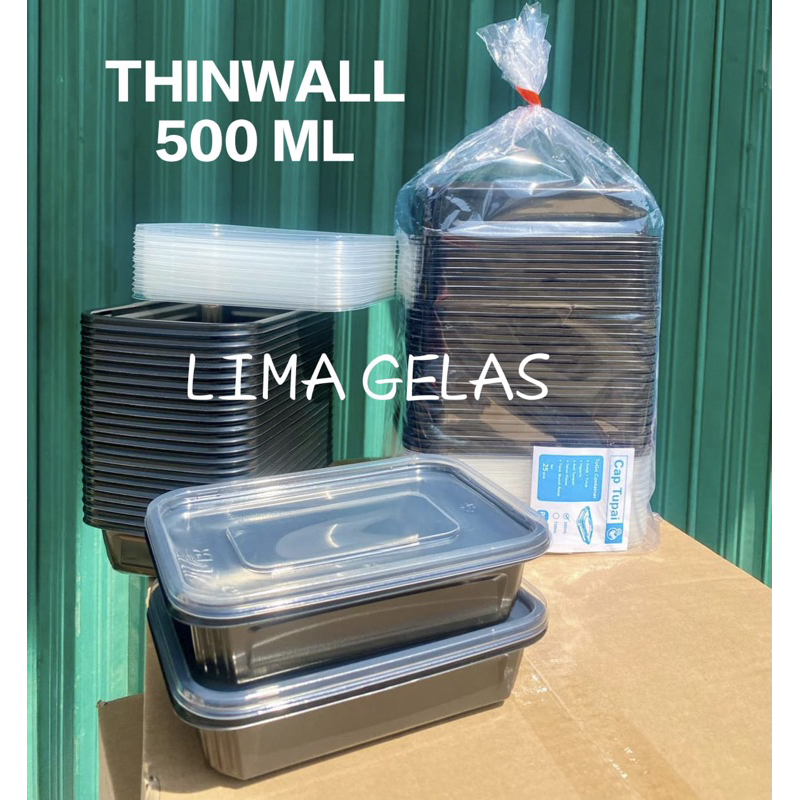 Jual 25pcs Thinwall Rectangle 500ml / 750ml +Tutup Cap Tupai Hitam / Kotak Makan Plastik Persegi ...