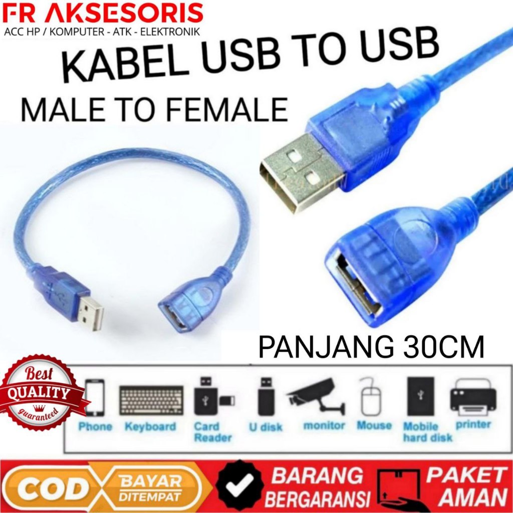 Jual Kabel USB Male To Female 30CM USB TO USB Kabel Pemanjang USB ...