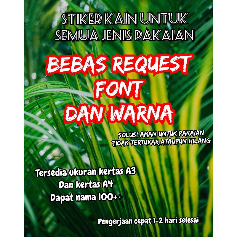 Jual Stiker Kain 100++ nama bebas Request font dan warna stiker sablon ...