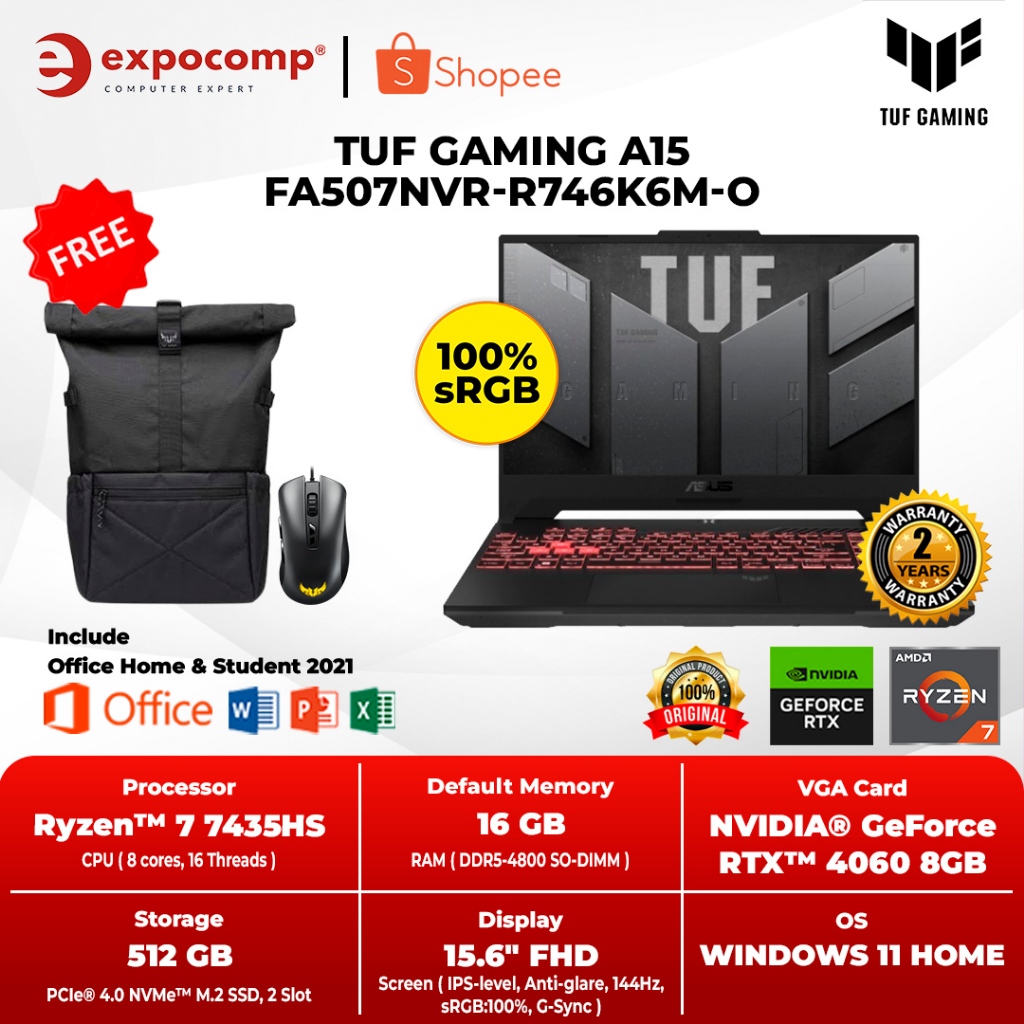 Jual ASUS TUF GAMING A15 FA507NVR-R746K6M-OM AMD RYZEN 7-7435HS 16GB ...