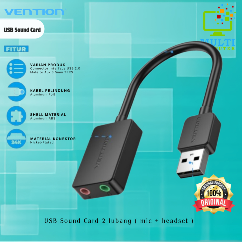 Jual Vention CDY USB Sound Card 2 lubang ( mic + headset ) | Shopee ...