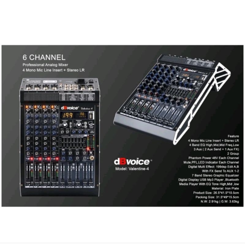 Jual Mixer Db Voice Valentine 4 Original 4 Channel Dbvoice | Shopee ...