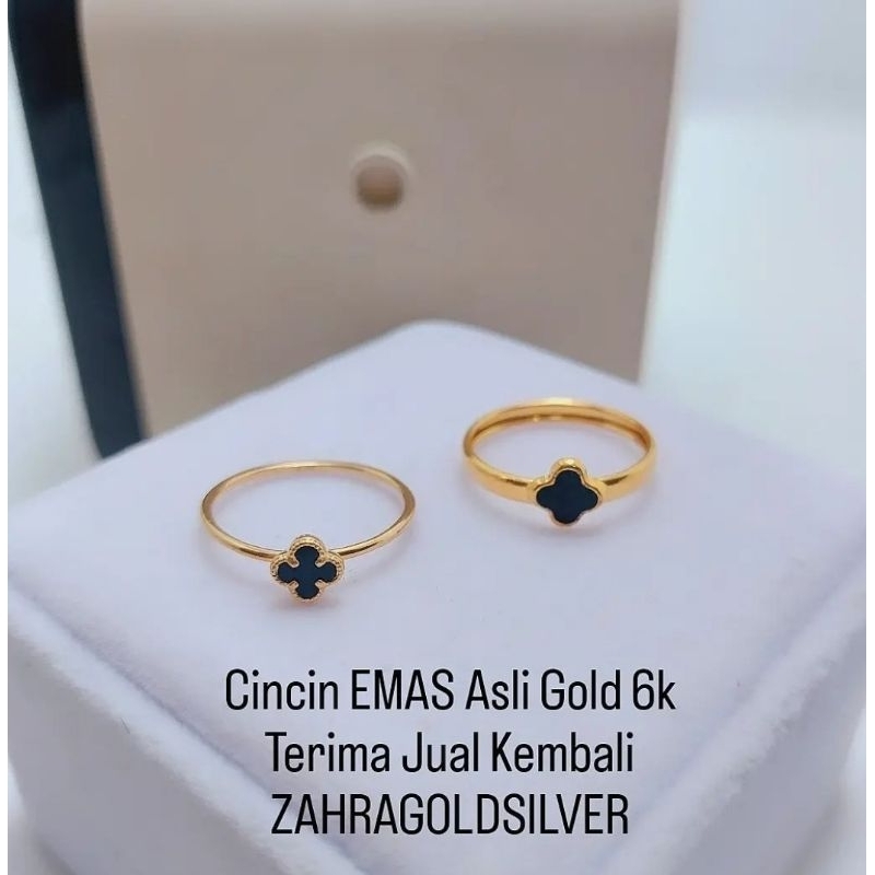 Jual Cincin Clover Hitam EMAS Asli Gold 6k (Terima Jual Kembali ...