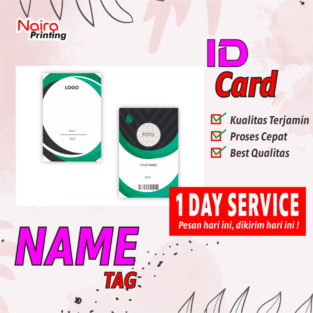 Jual Cetak ID Card PVC Custom / Name Tag / Cetak 1/2 Sisi | Shopee ...