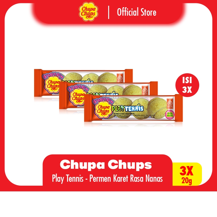 Jual Chupa Chups Bubble Gum Play Tennis 20g - Permen Karet Tenis Rasa Nanas (3 Packs) | Shopee ...