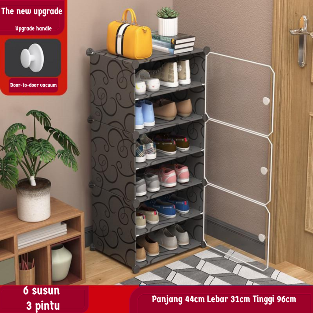Jual Alby Mart Rak Sepatu Susun Plastik DIY 6 Susun 3 Pintu Tempat ...