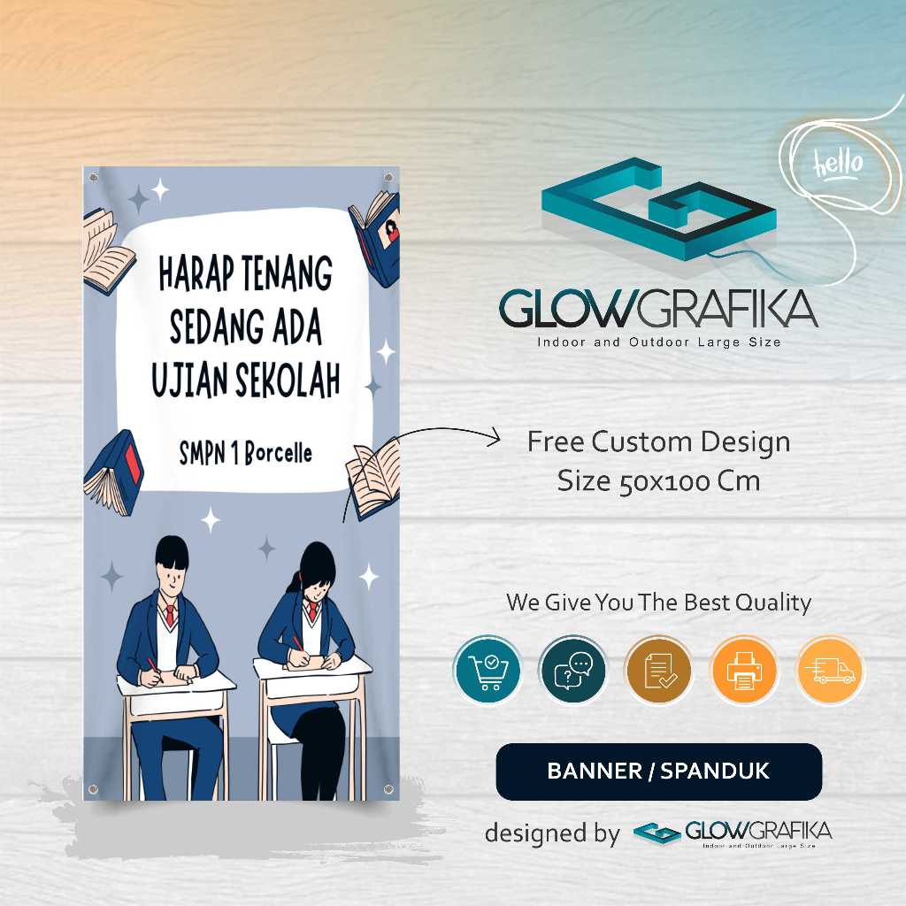 Jual Cetak Spanduk Banner Biru Ilustrasi Poster Harap Tenang Ada Ujian ...