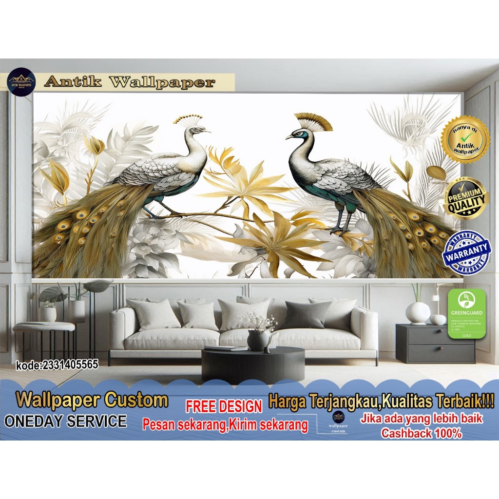 Jual Wallpaper & Wallstiker Custom 3D Tema Merak | Peacock | Mural ...