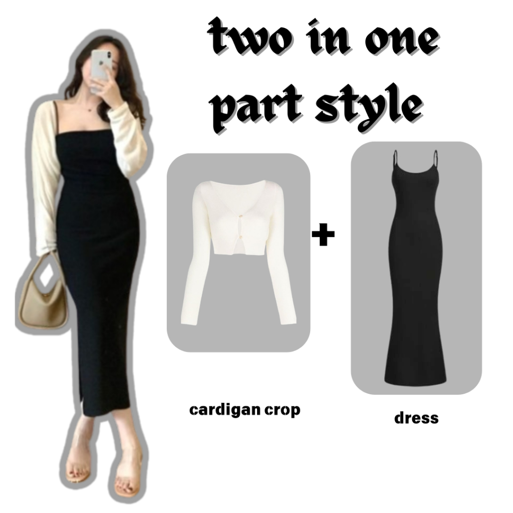 Jual ONE SET Outfit Party style 2in1 ( Dress Party hitam + Cardigan ...