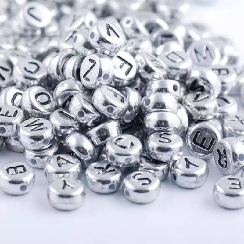 Jual [Pilih Huruf] No. 18 Abjad BULAT SILVER tulisan HITAM alphabet ...