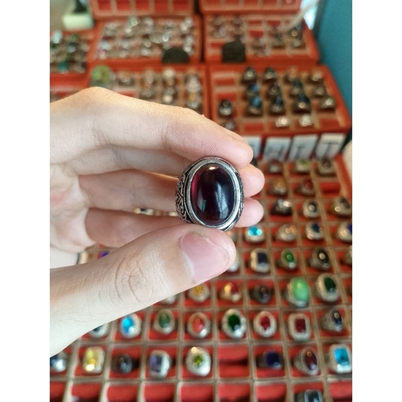Jual CINCIN BATU AKIK YAMAN MERAH/KECUBUNG API HITAM TEMBUS, NATURAL ...