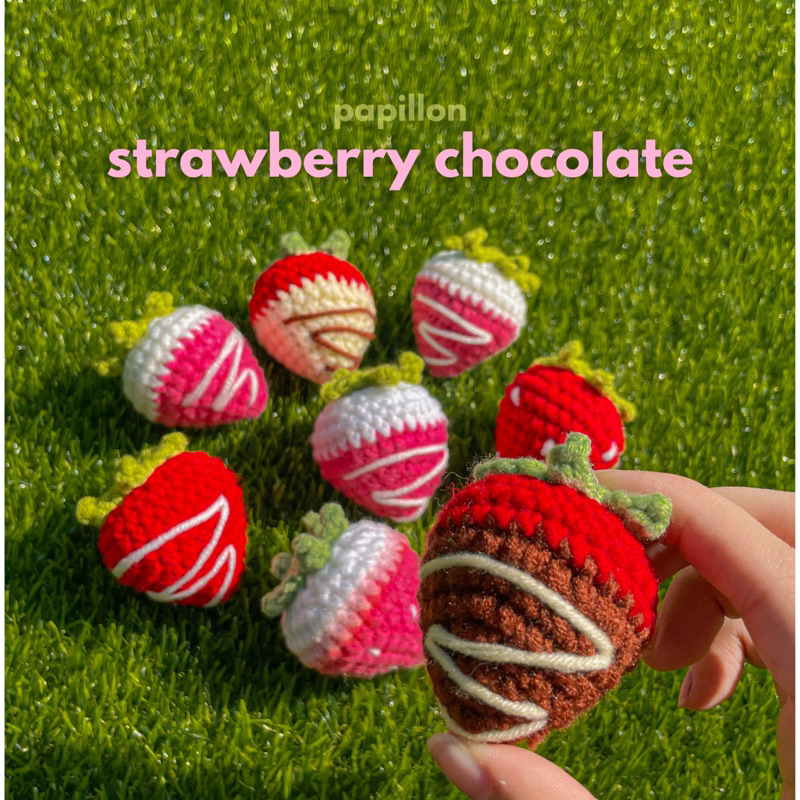 Jual Chocolate Strawberry Amigurumi | Boneka Gantungan Kunci Strawberry ...