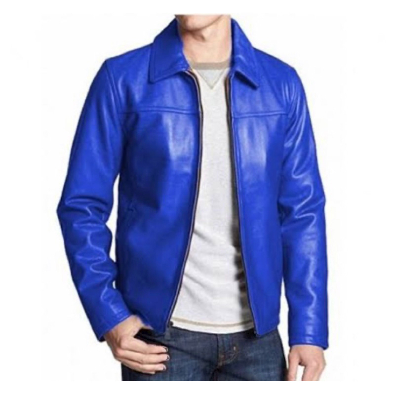 Jual jaket semi kulit pria kerah kemeja formal warna biru leather ...