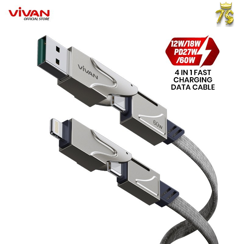 Jual VIVAN VYF120 Kabel Data 4 IN 1 USB A Type C Lightning Cable Fast ...