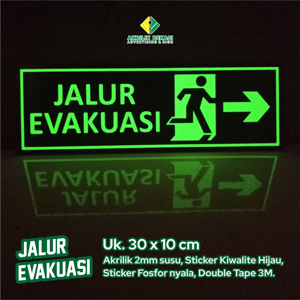 Jual Jalur Evakuasi / Exit Sign Akrilik (GLOW IN THE DARK) ukuran - 30 x 10cm | Shopee Indonesia