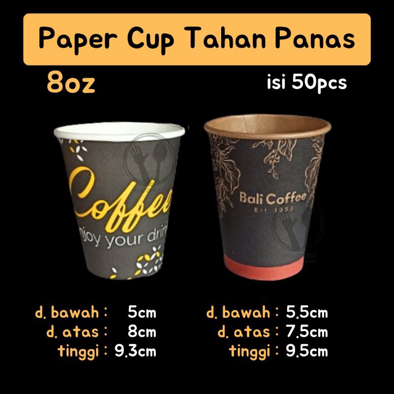 Jual [ISI 50 pc] PAPER CUP GELAS KERTAS COFFEE PUTIH MOTIF MURAH GELAS KOPI TAHAN PANAS 8 Oz ...