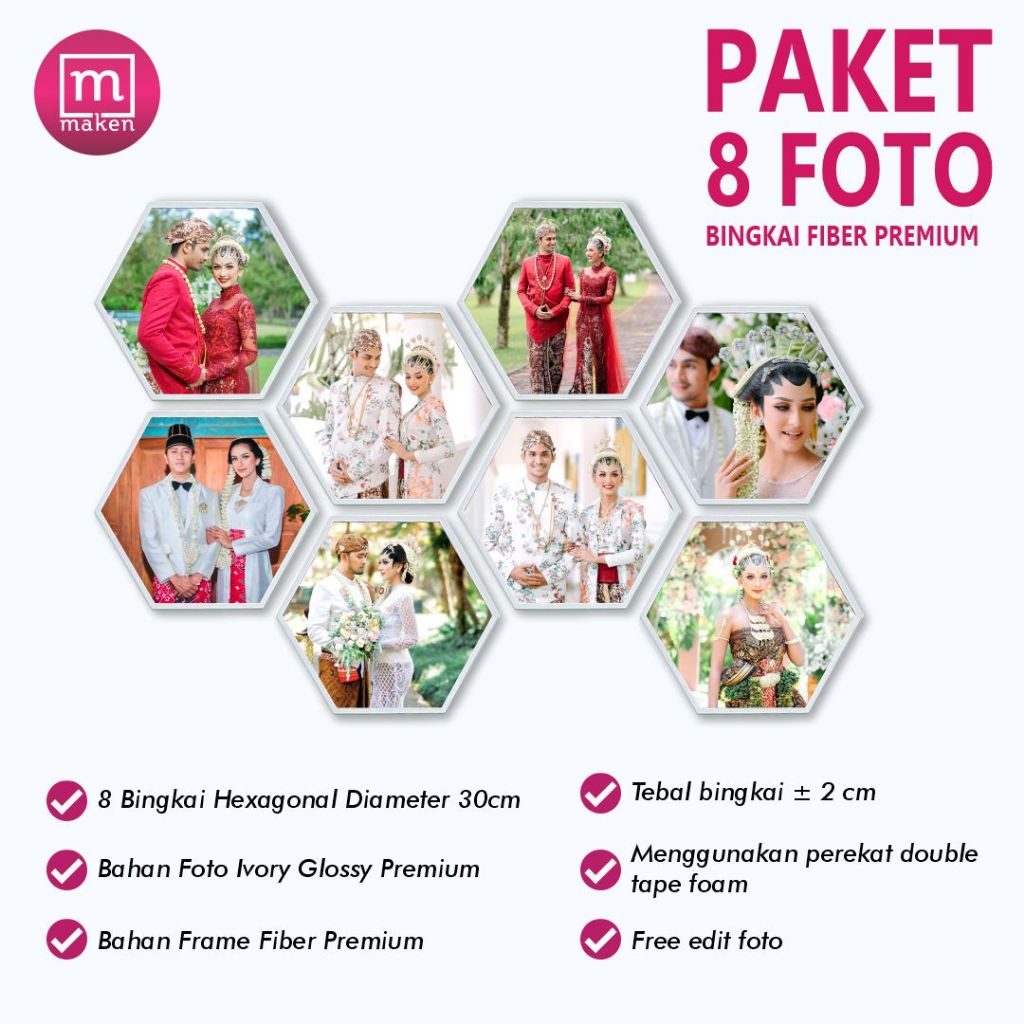 Jual Makenliving Paket 8 Foto dan Frame/Bingkai Bentuk Hexagonal ...
