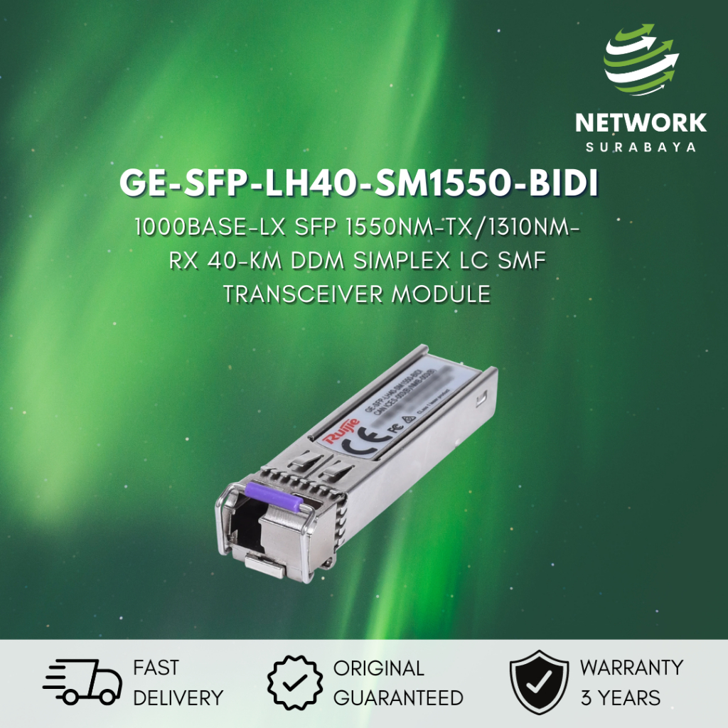 Jual RUIJIE REYEE GE-SFP-LH40-SM1550-BIDI 1000BASE-LX SFP 1550nm-TX/1310nm-RX 40-km DDM Simplex ...