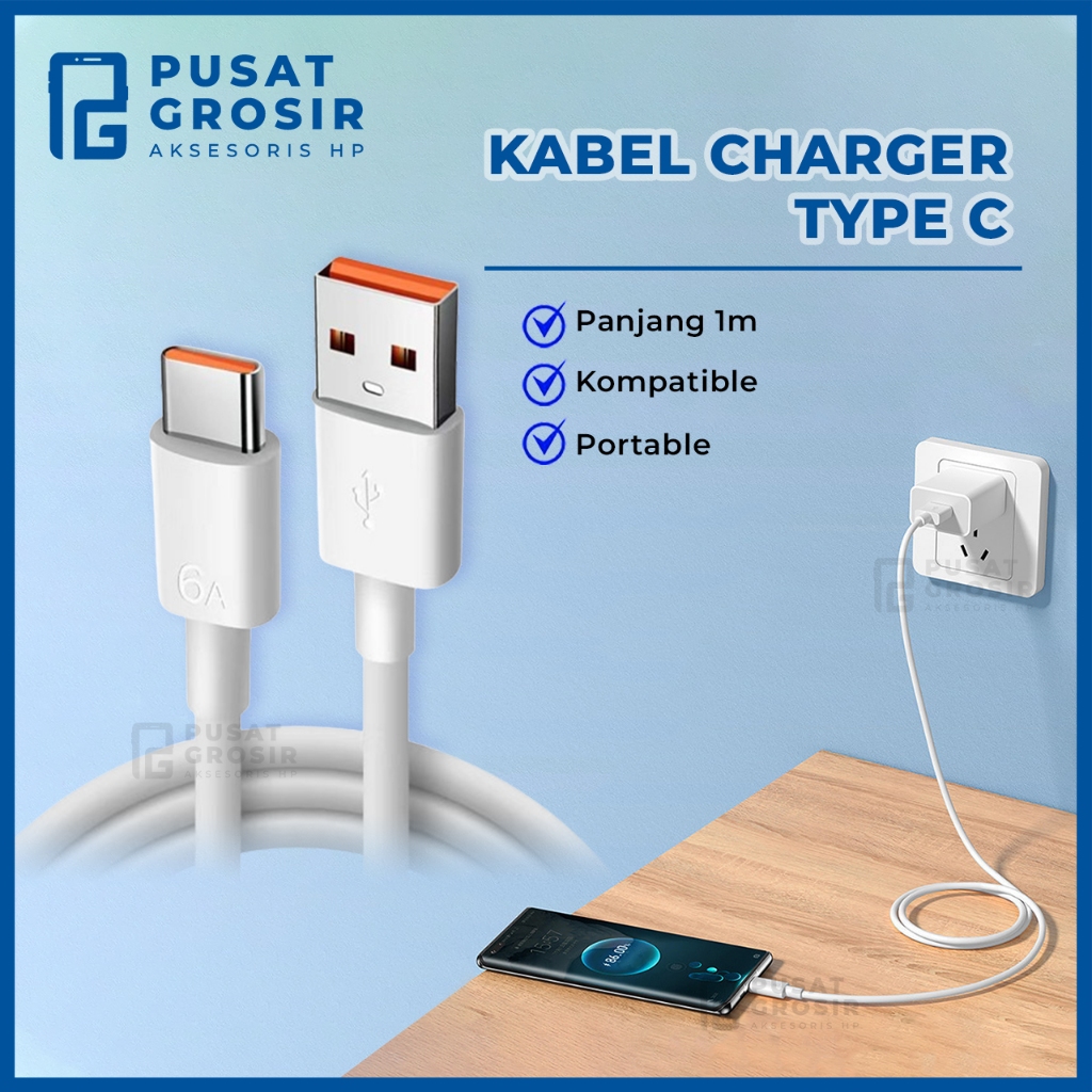 Jual Kabel Data USB Type C 6A 1M Nonpack casan hp cable charger ...