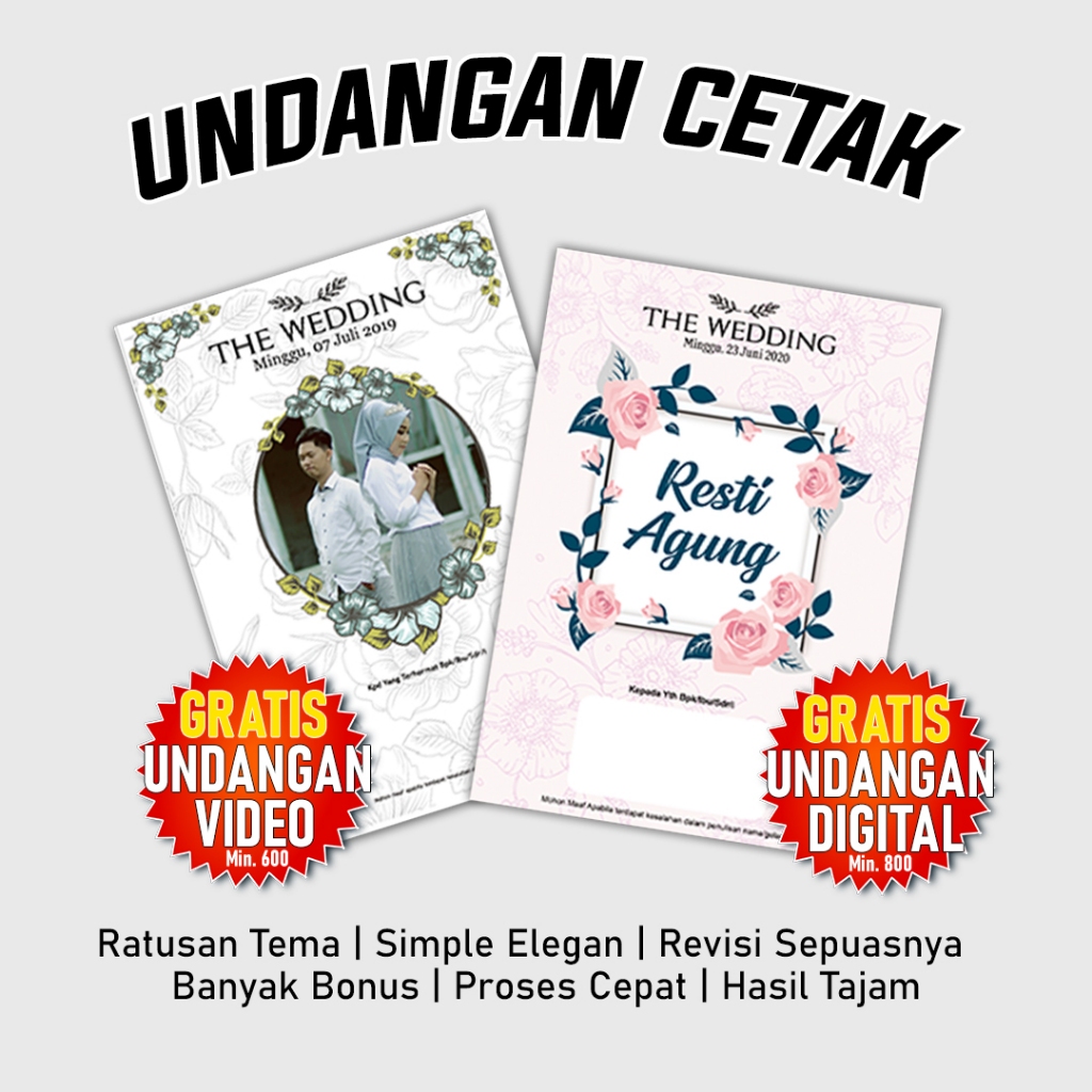 Jual Undangan Cetak Pernikahan A4 Art Carton 210gr full colour simple ...